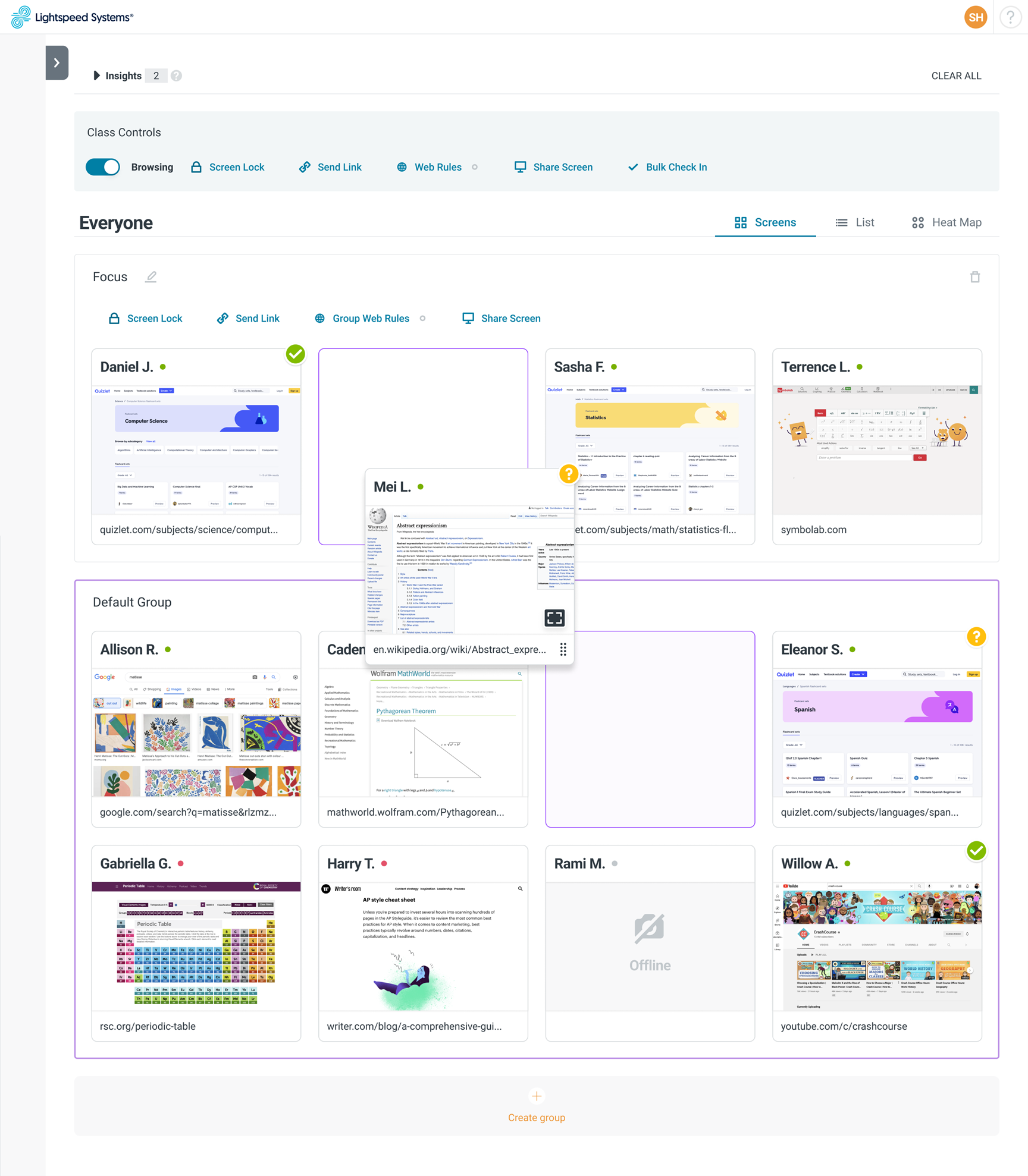 Lightspeed Classroom - Enhanced Screens View*